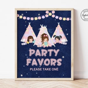 Sleepover Birthday Favors Sign, Girl Slumber Party Decor Party Favors ...