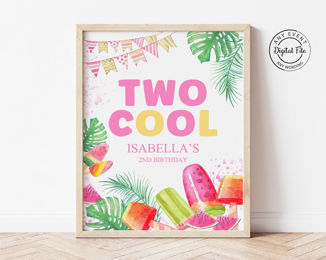 Two Cool Birthday Welcome Sign, 2nd Birthday Girl Table Decor, Summer ...