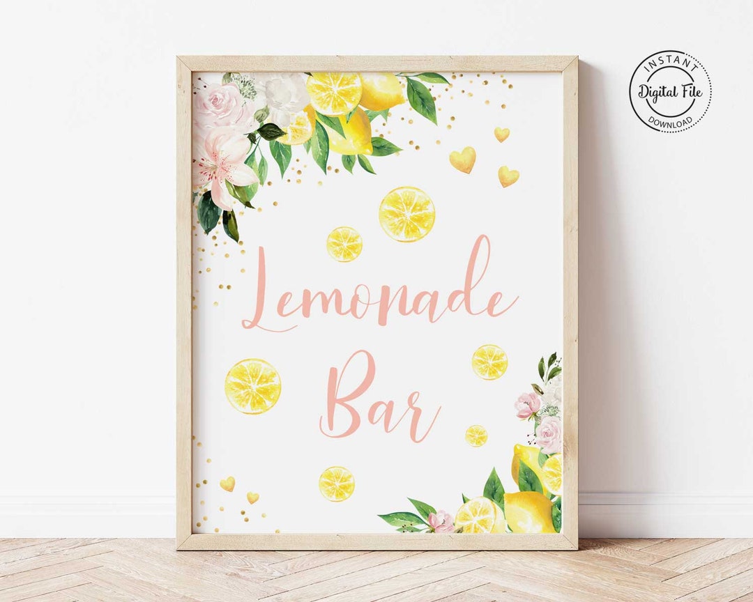 Lemonade Bar Sign, Floral Lemon Birthday Table Sign, Citrus Lemon Baby ...