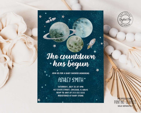 Space Baby Shower Invitation Printable, Out of This World Blue Planets ...