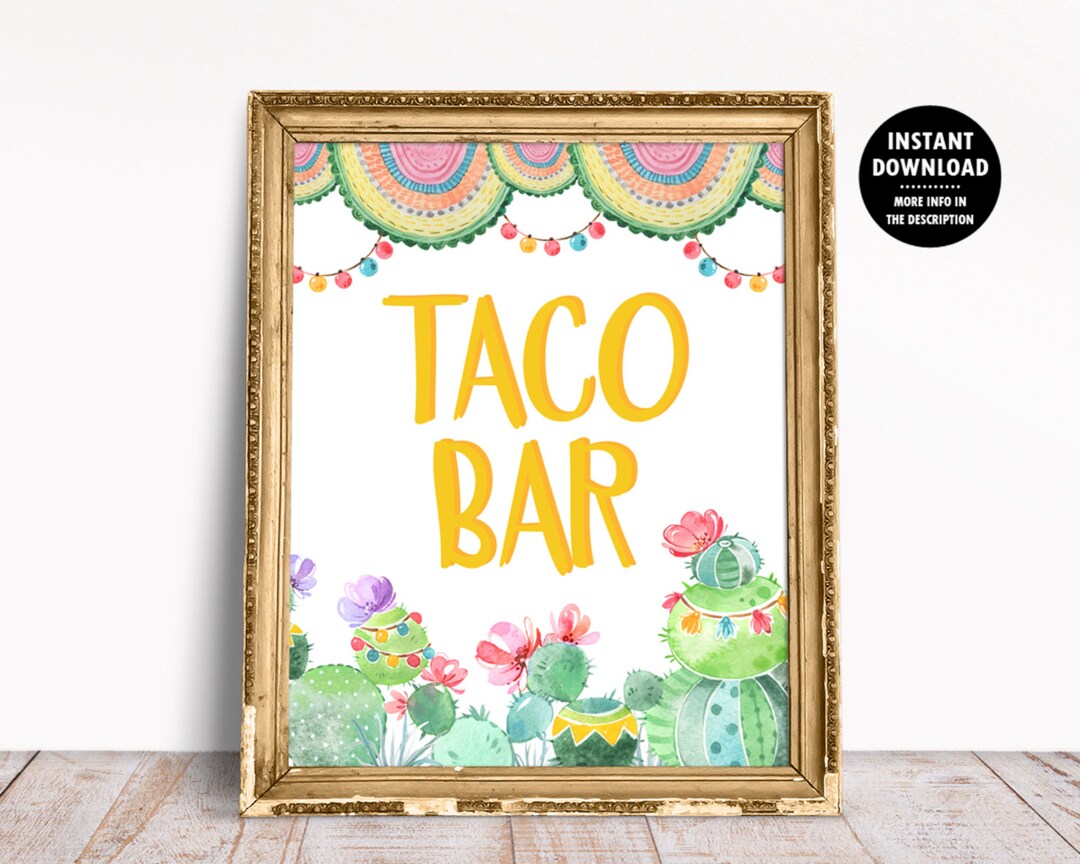 Fiesta Taco Bar Food Table Sign, Cactus Theme Birthday Baby or Bridal ...