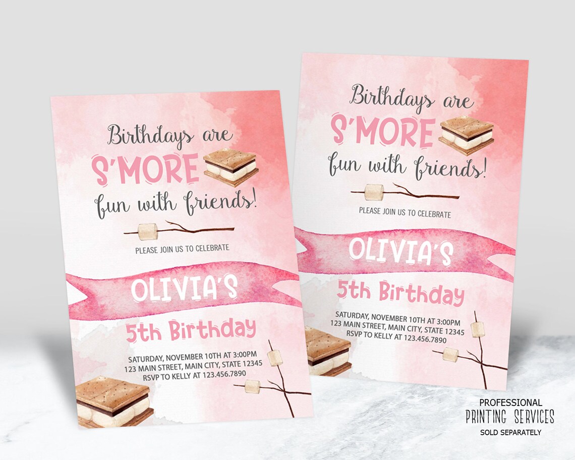Smore Girl Birthday Invitation Smore Party Invite Camping - Etsy