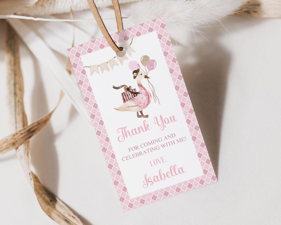 One Silly Goose Birthday Thank You Tag, Pink Girl 1st Birthday Favor ...