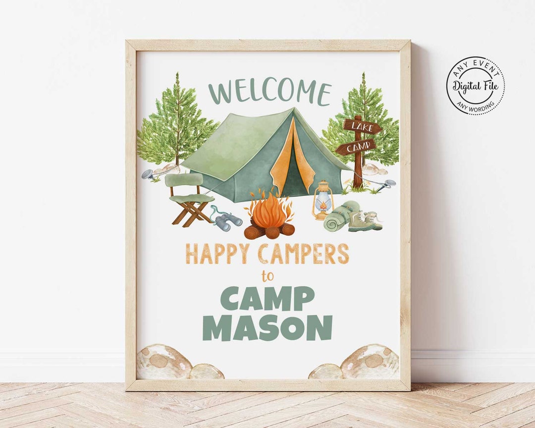 Happy Camper Birthday Poster, Camping Party Welcome Sign, Camp Party ...