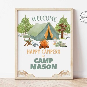Happy Camper Birthday Poster, Camping Party Welcome Sign, Camp Party ...