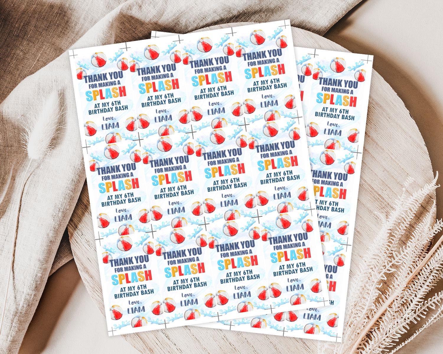 Splish Splash Birthday Thank You Tag, Splash Pad Favor Tag, Swimming ...