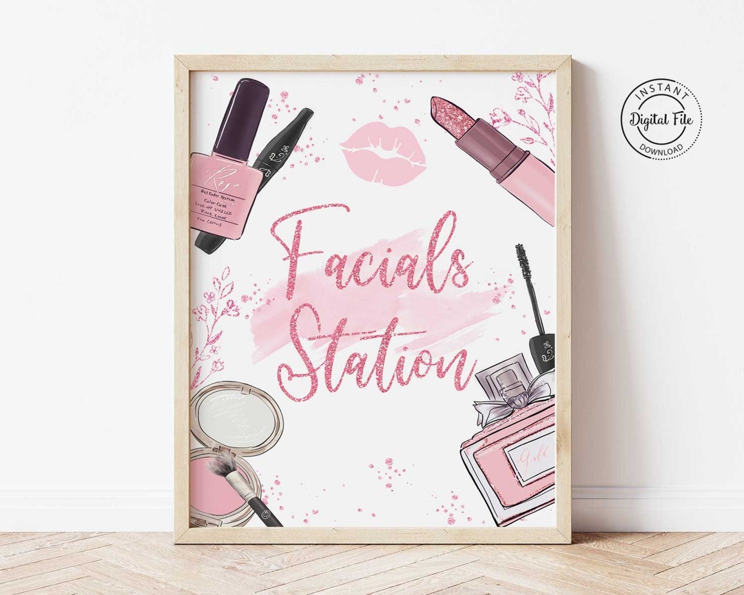 Facials Station Sign, Makeup Party Decoration Printable, Girl Spa Party ...