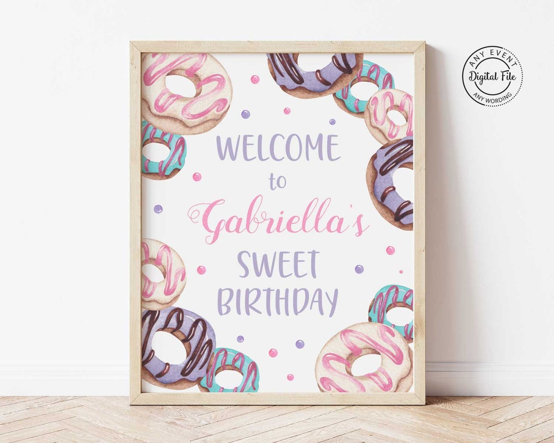 Donut Welcome Sign, Two Sweet Girl Birthday Party Decor, 2nd Second ...