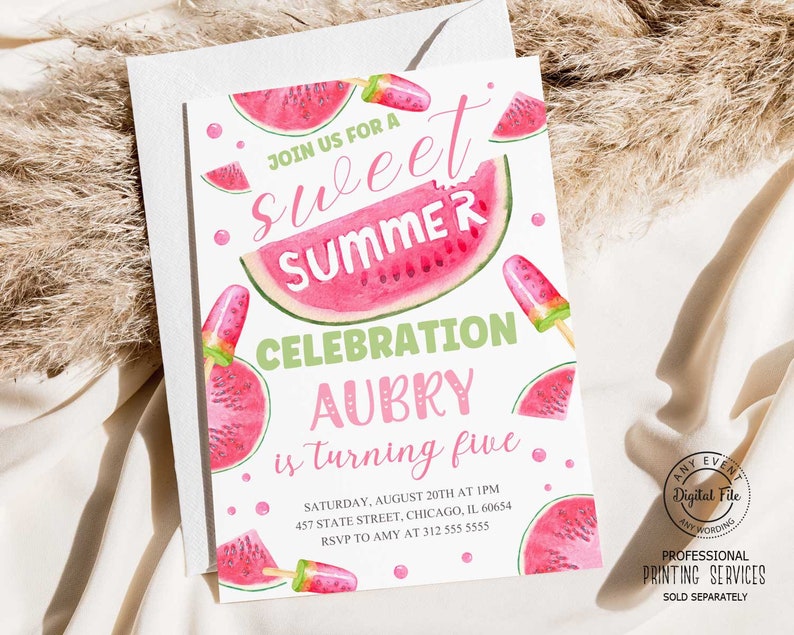 Watermelon Birthday Invitation Printable Sweet Celebration - Etsy