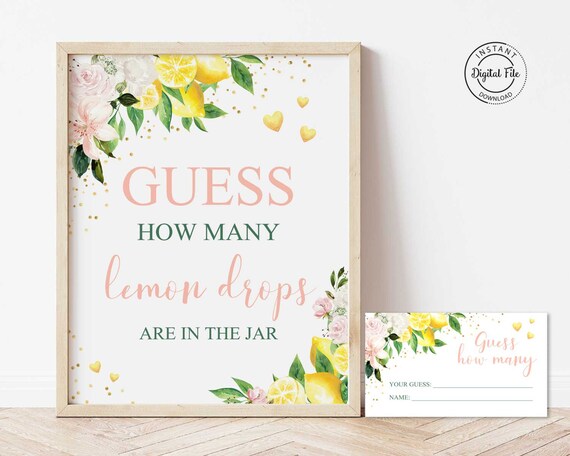 Guess How Many Lemon Drops Game Printable Citrus Lemon Baby | Etsy