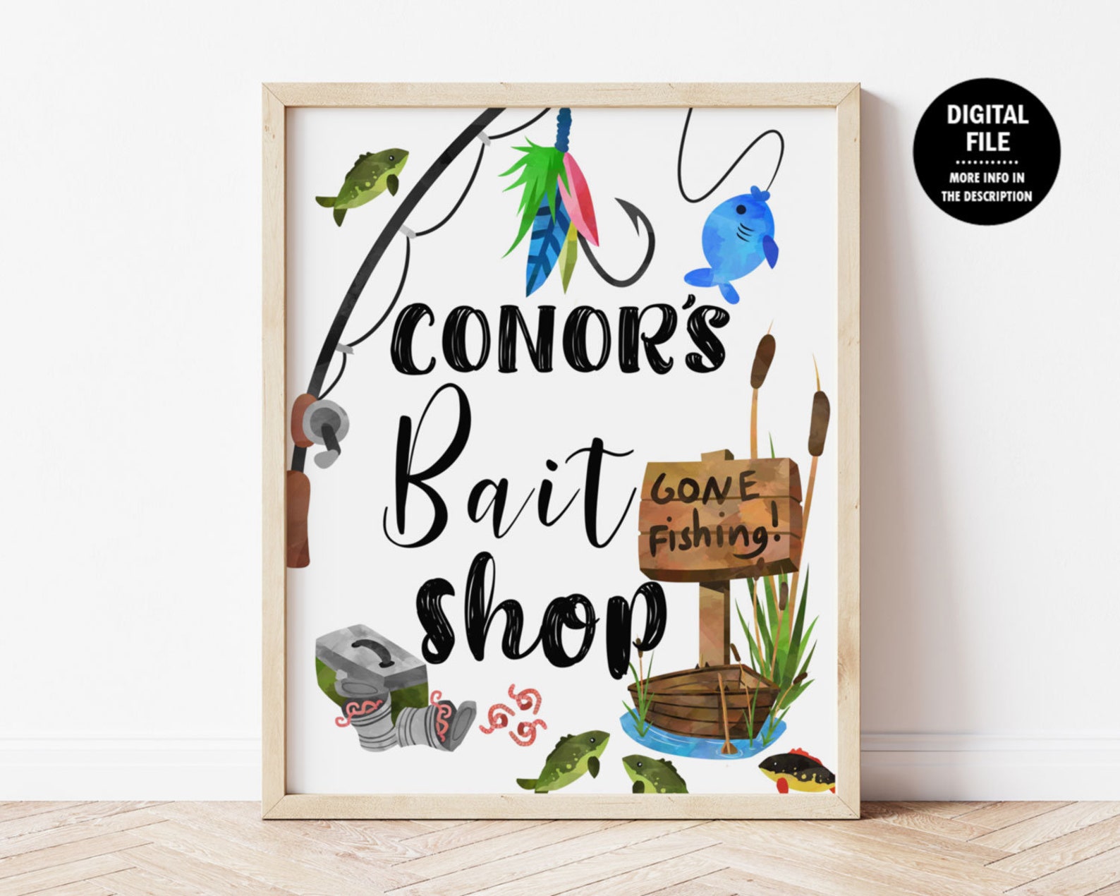 Bait Shop Welcome Sign, Fishing Birthday Party Poster, Gone Fishing ...