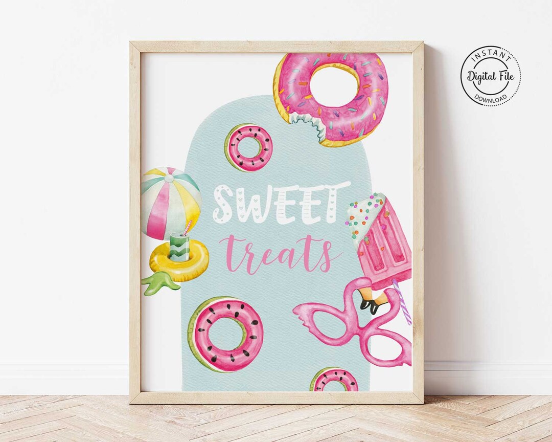 Desserts Table Sign, Pool Party Decor, Sweet Treats Party Poster, Pool ...
