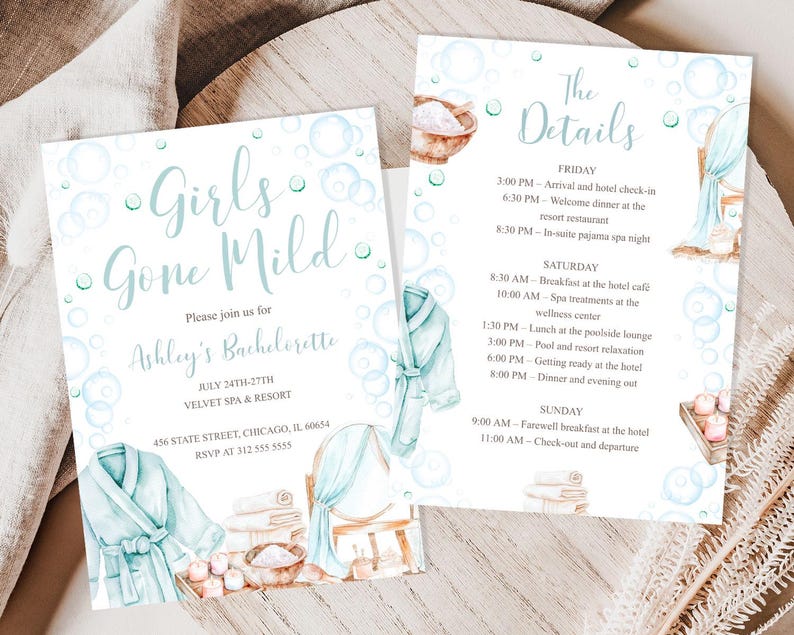 Girls Gone Mild Bachelorette Party Invitation and Itinerary, Getaway ...