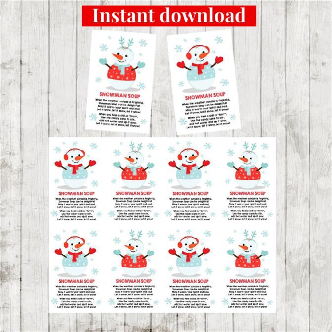 INSTANT DOWNLOAD Snowman Soup Tag, Printable Christmas Activity ...