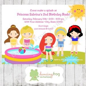 Princess Swimming Pool Birthday Party Invitations Printed - Etsy