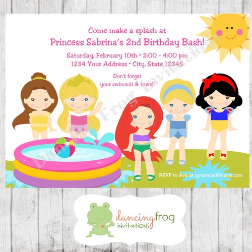 Princess Swimming Pool Birthday Party Invitations Printed - Etsy