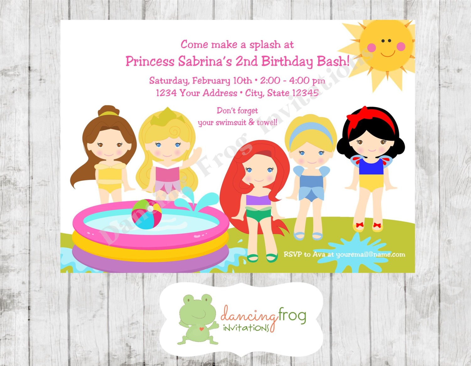 Princess Swimming Pool Birthday Party Invitations Printed | Etsy