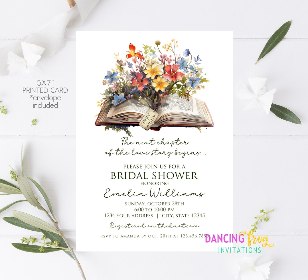 Printed 5x7" Book Themed Bridal Shower Invitations, Book Lover Bridal ...