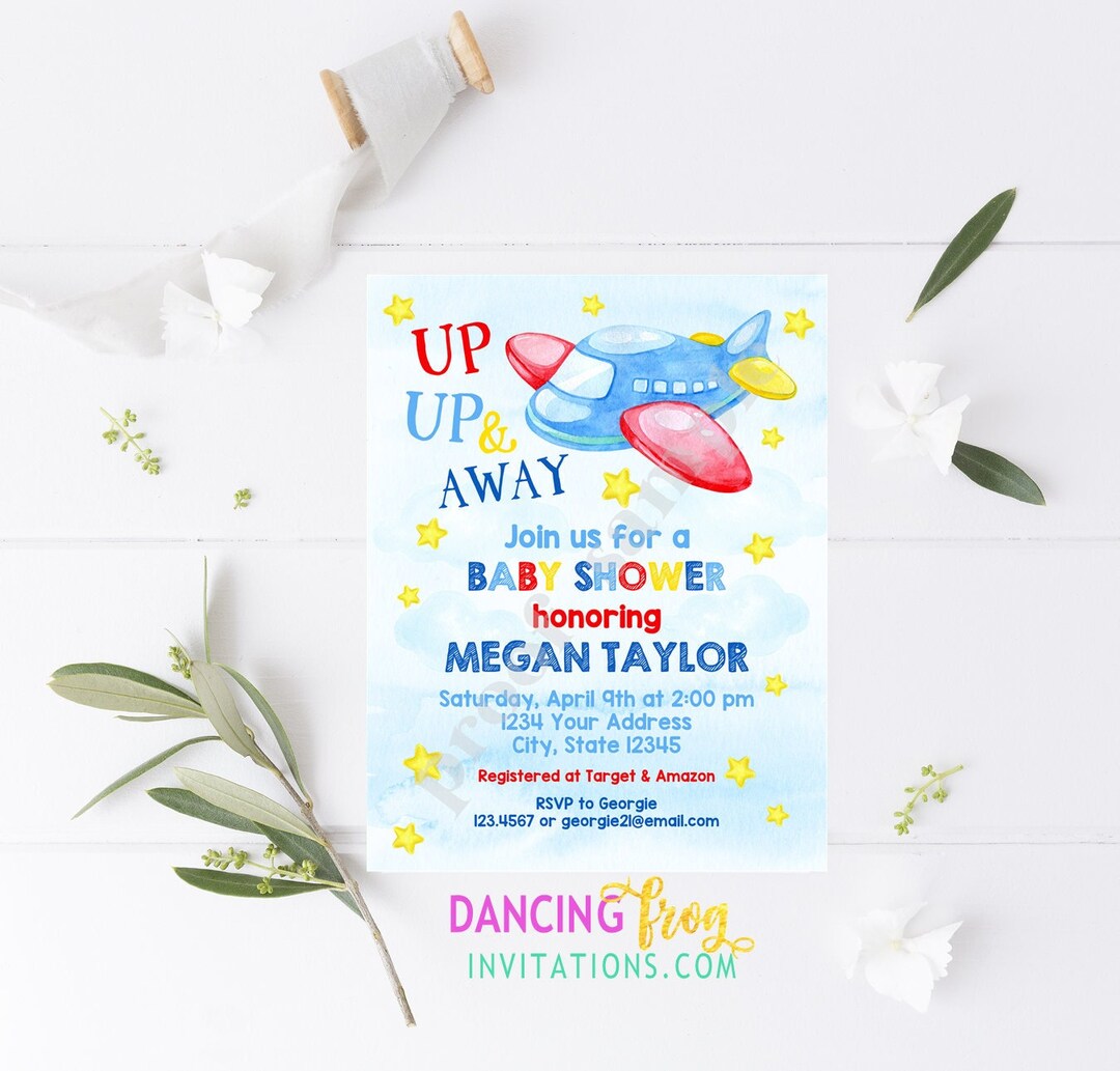 Custom Printed 4.25x5.5" Airplane Birthday Invitations, Fly on Over, up ...