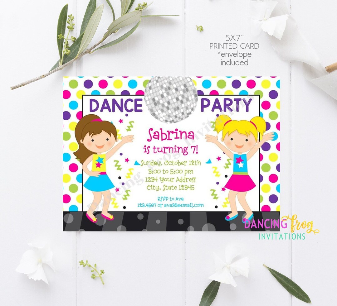 Printed Dance Party Birthday Invitation - Disco Dance, Girl Dance Party ...