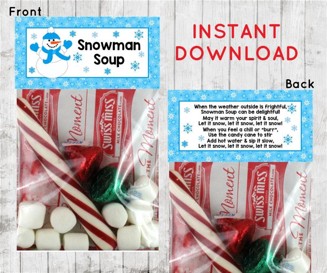 Holiday Christmas, Snowman Soup Treat Bag Topper, Treat Bag Topper ...