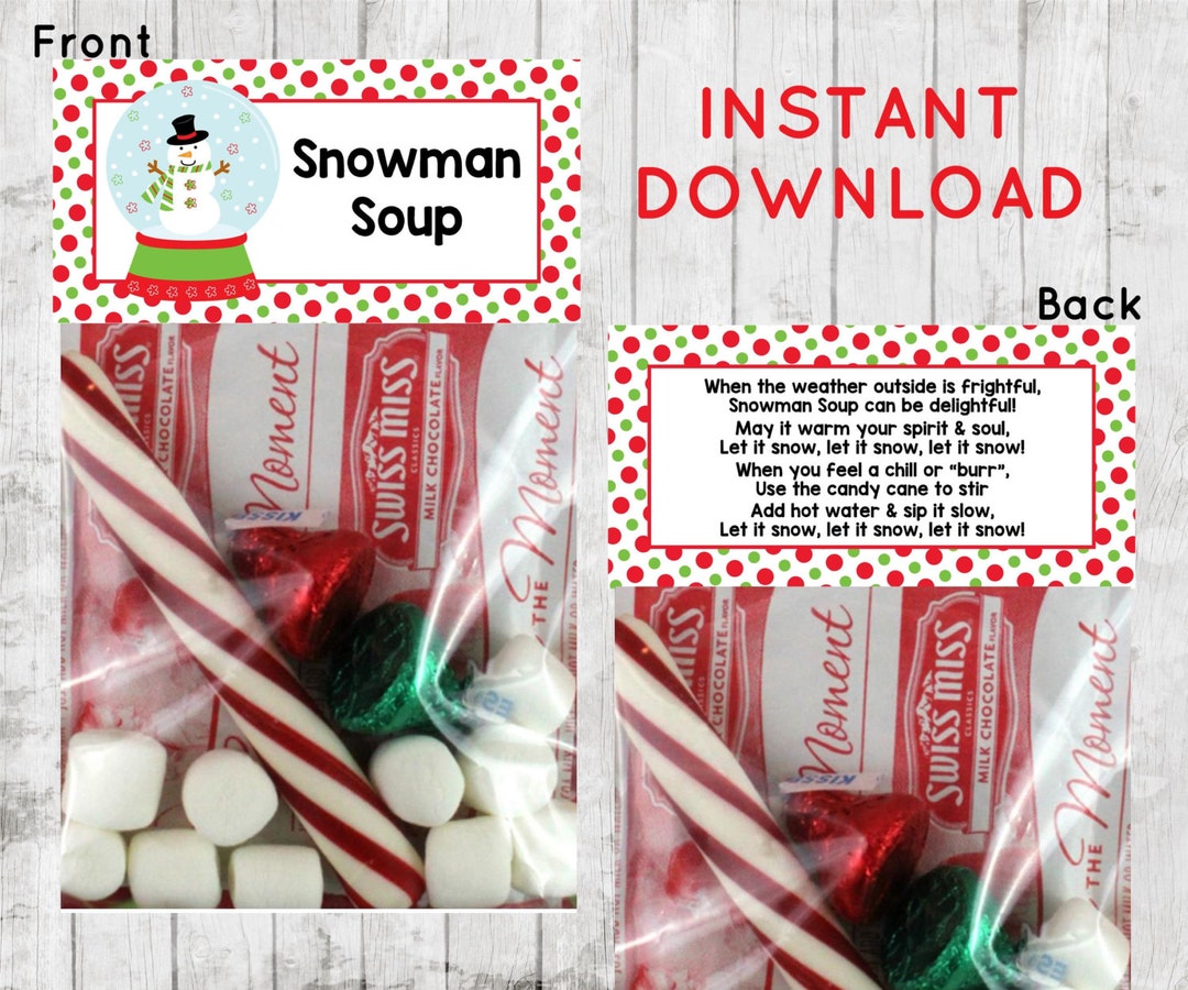 Holiday Christmas, Snowman Soup Treat Bag Topper, Treat Bag Topper ...