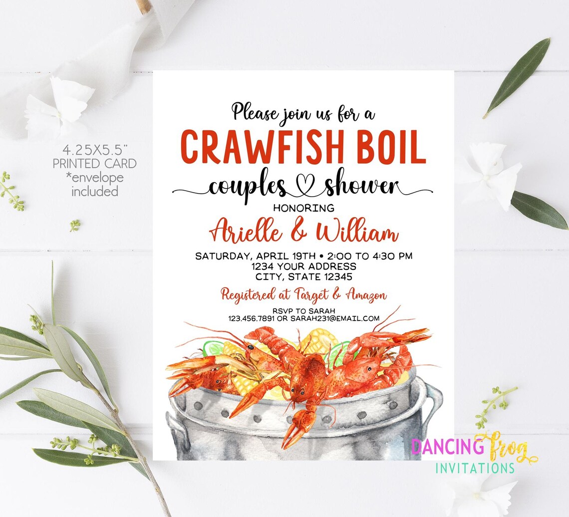 PRINTED 4.25X5.5, Crawfish Couples Shower Invitation, Crawfish Shower ...