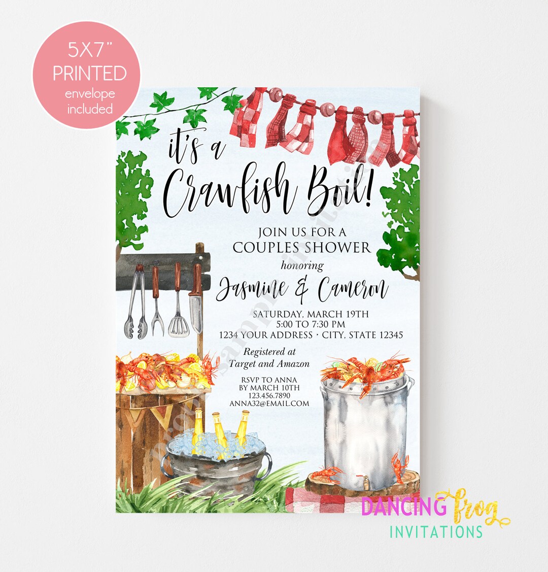 PRINTED Crawfish Boil Couples Shower Invitations, Backyard, Outdoor ...