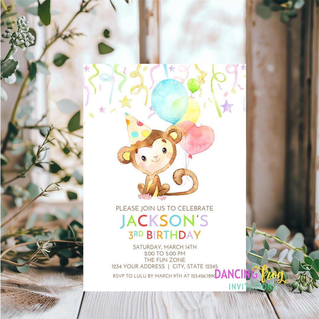 Printed 5X7, Monkey Birthday Invitation, Monkey Birthday Party, Monkey ...