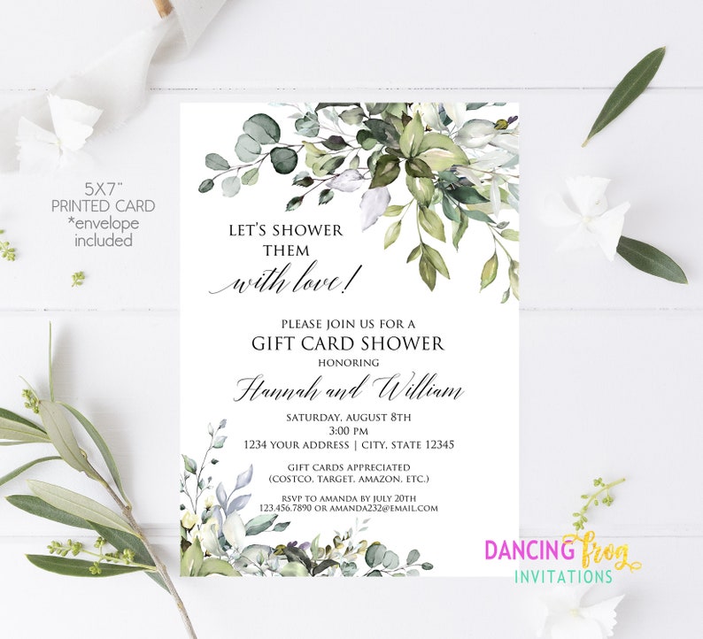 Printed 5X7, Gift Card Bridal Shower Invitation, Gift Card Shower ...