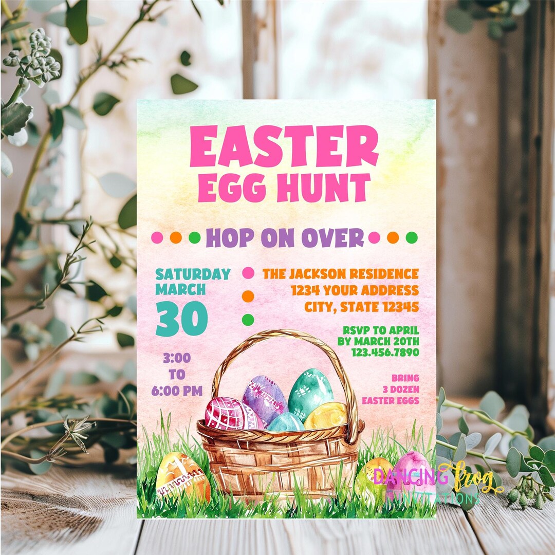 PRINTED 5X7, Easter Egg Hunt Invitation, Easter Party Invite, Egg Hunt ...