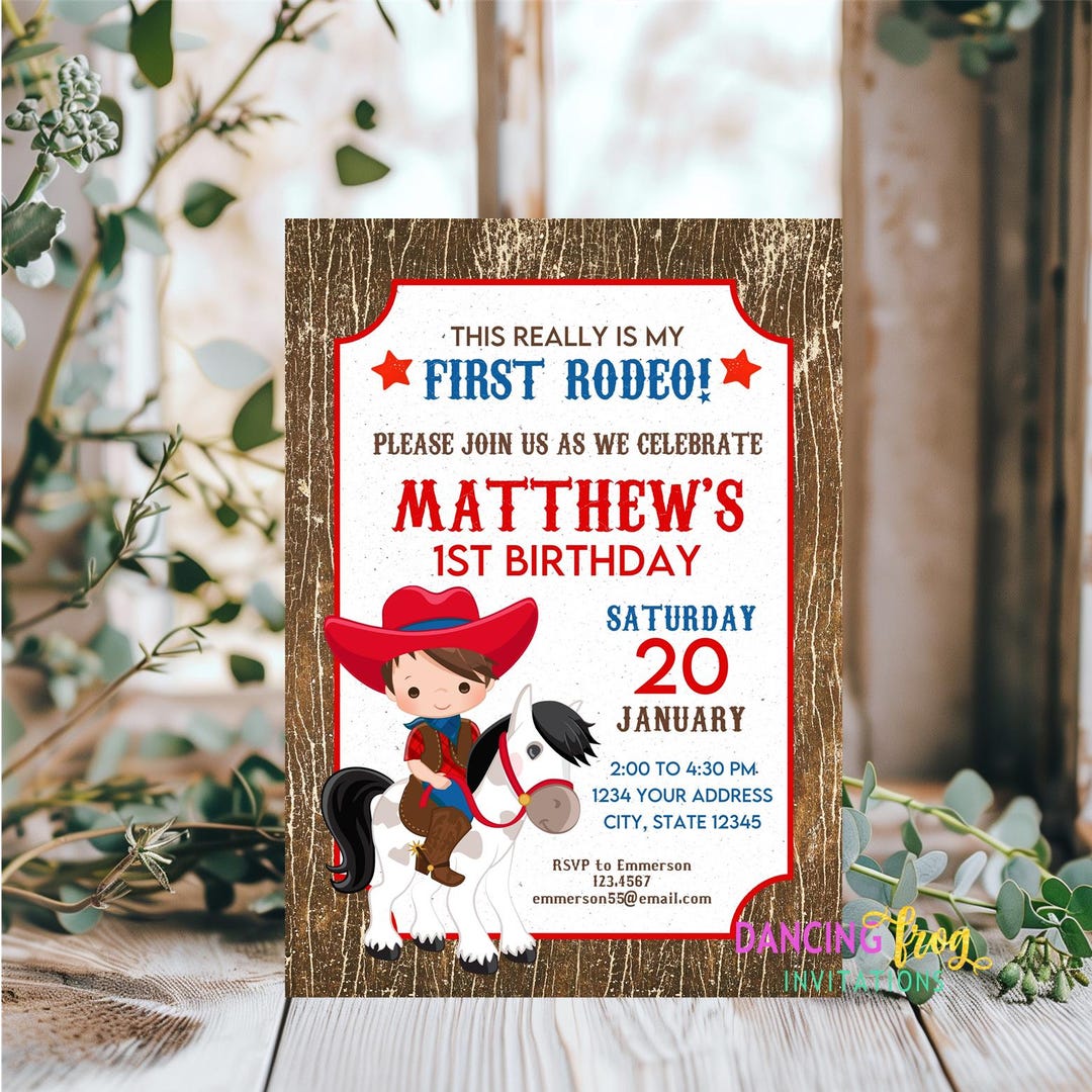 Printed 5X7, First Rodeo Birthday Invitations, Cowboy Birthday, Western ...