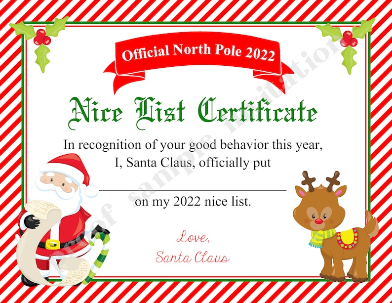 Santa Nice List Certificate Christmas Printable Naughty - Etsy