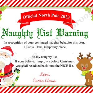 Santa Nice List Certificate Christmas Printable Naughty List Kids ...