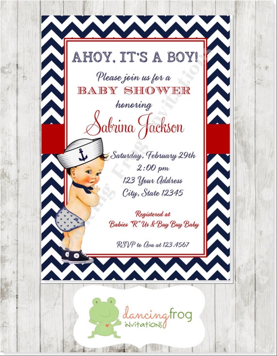 Navy Chevron Baby Shower Invitations Nautical Baby Baby Shower