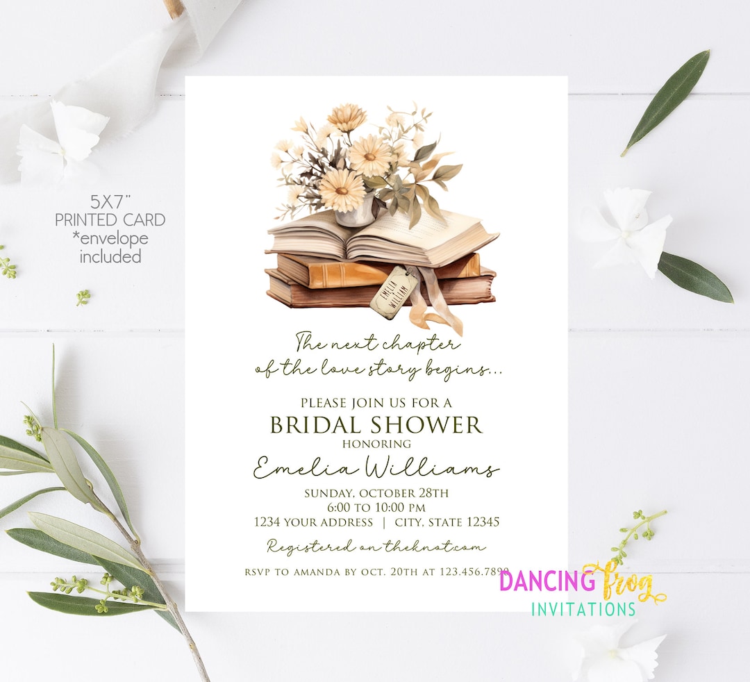 Printed 5x7" Book Themed Bridal Shower Invitations, Book Lover Bridal ...