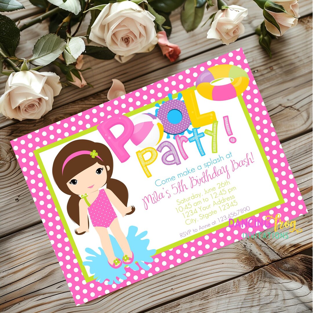Printed 5X7, Pool Party Invitation, Girl Pool Party Invitation ...