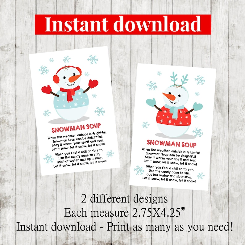 INSTANT DOWNLOAD Snowman Soup Tag Printable Christmas - Etsy