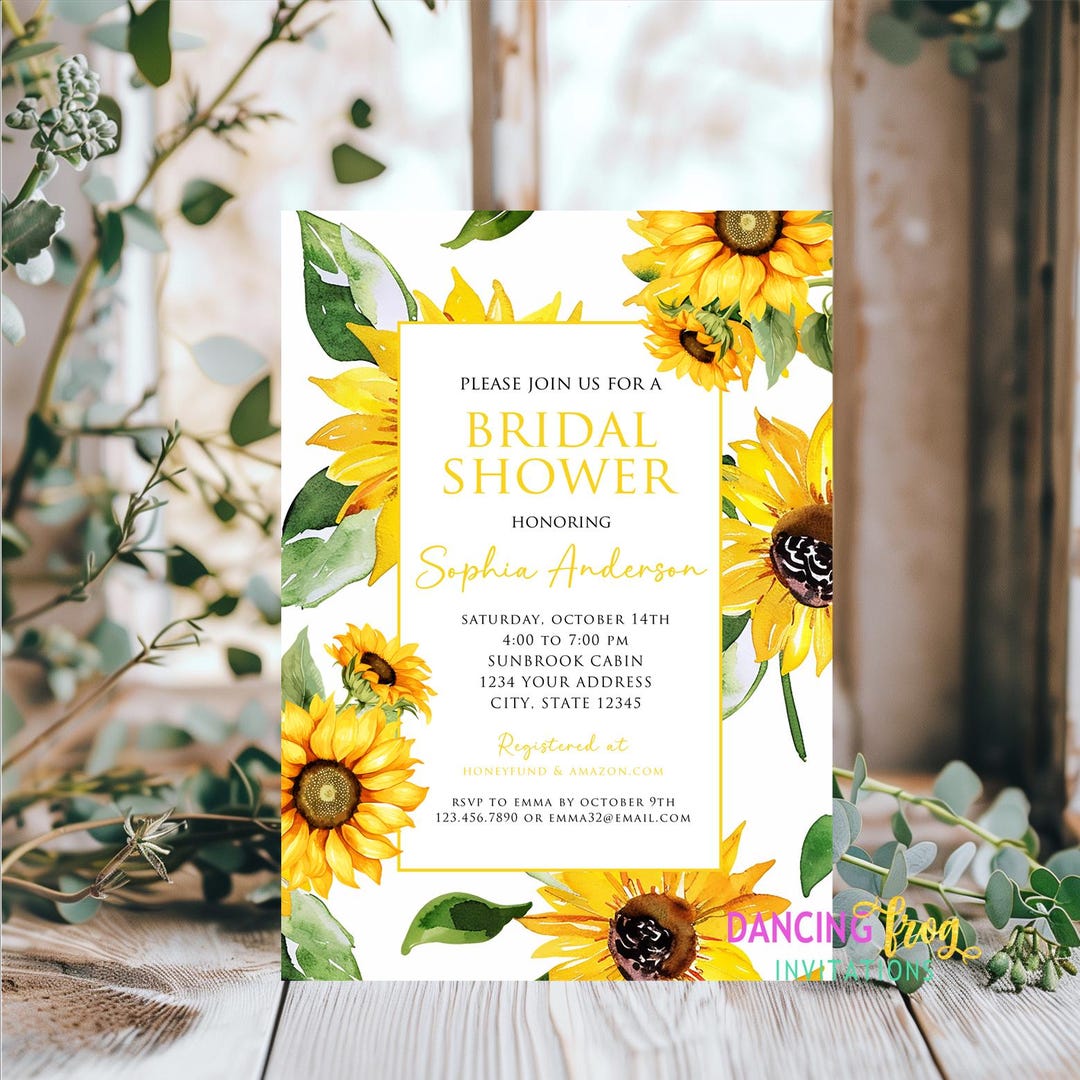 PRINTED 5X7, Sunflower Bridal Shower Invitation Sunflower Floral ...