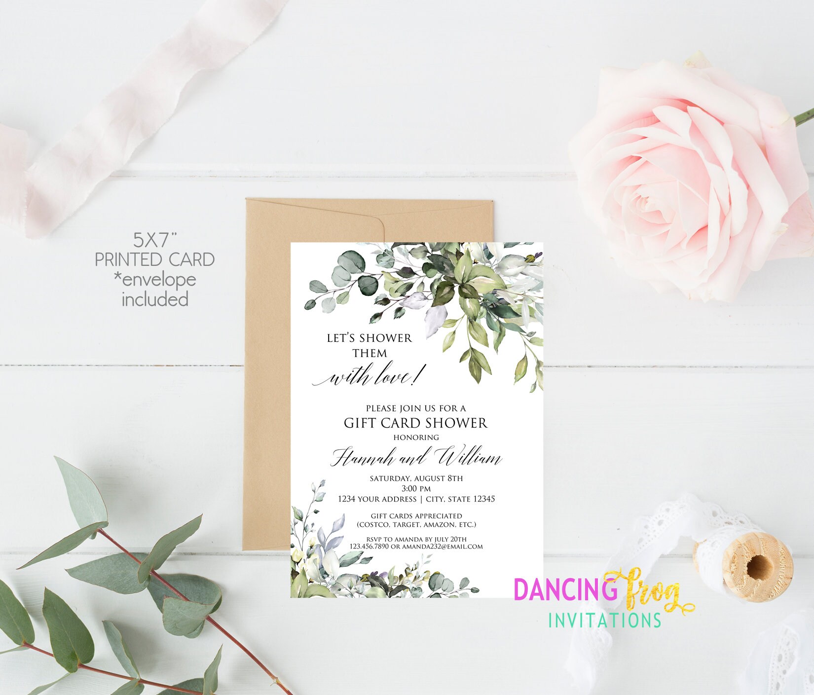 Printed 5X7, Gift Card Bridal Shower Invitation, Gift Card Shower ...