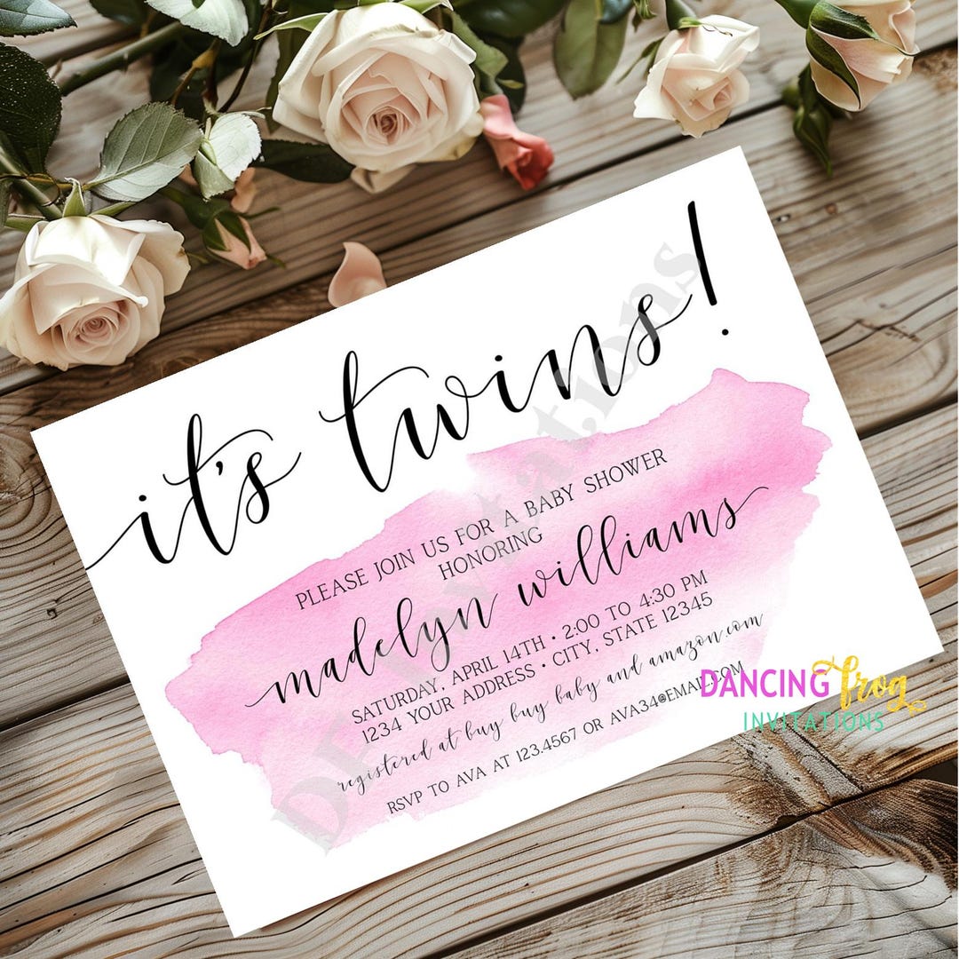 Printed 5X7, Twin Baby Shower Invitations, Girl Pink Twins, Baby Shower ...