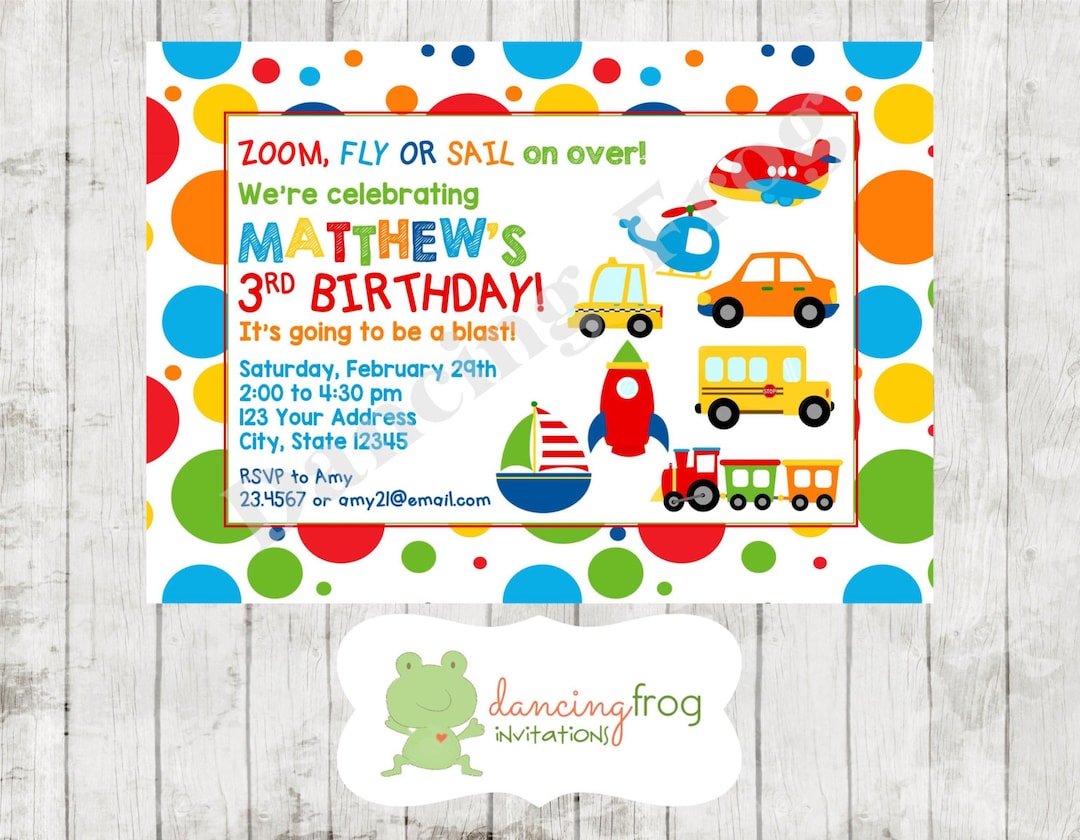Transportation Birthday Invitation - Custom Printed Transportation ...