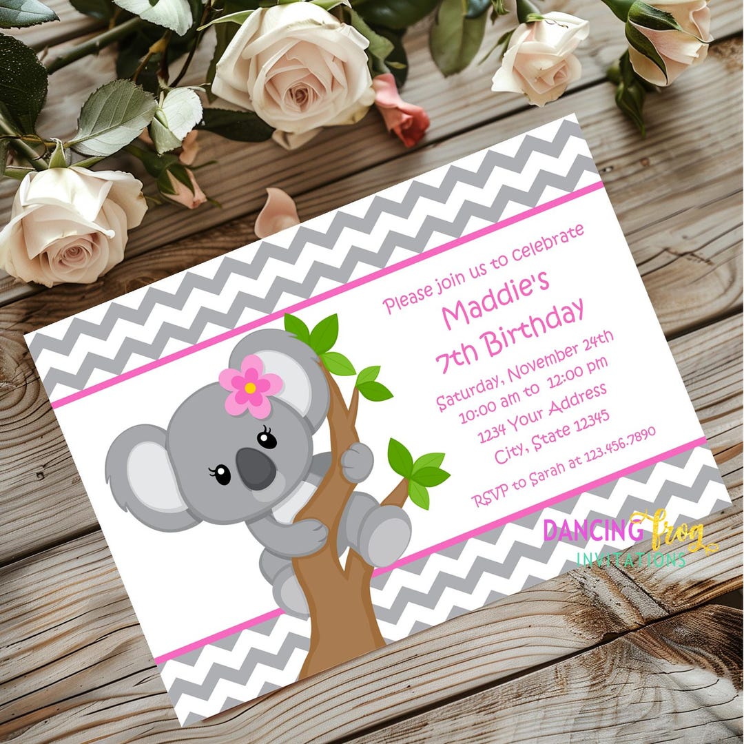 Printed 5X7, Koala Birthday Invitations, Printed Koala Birthday ...