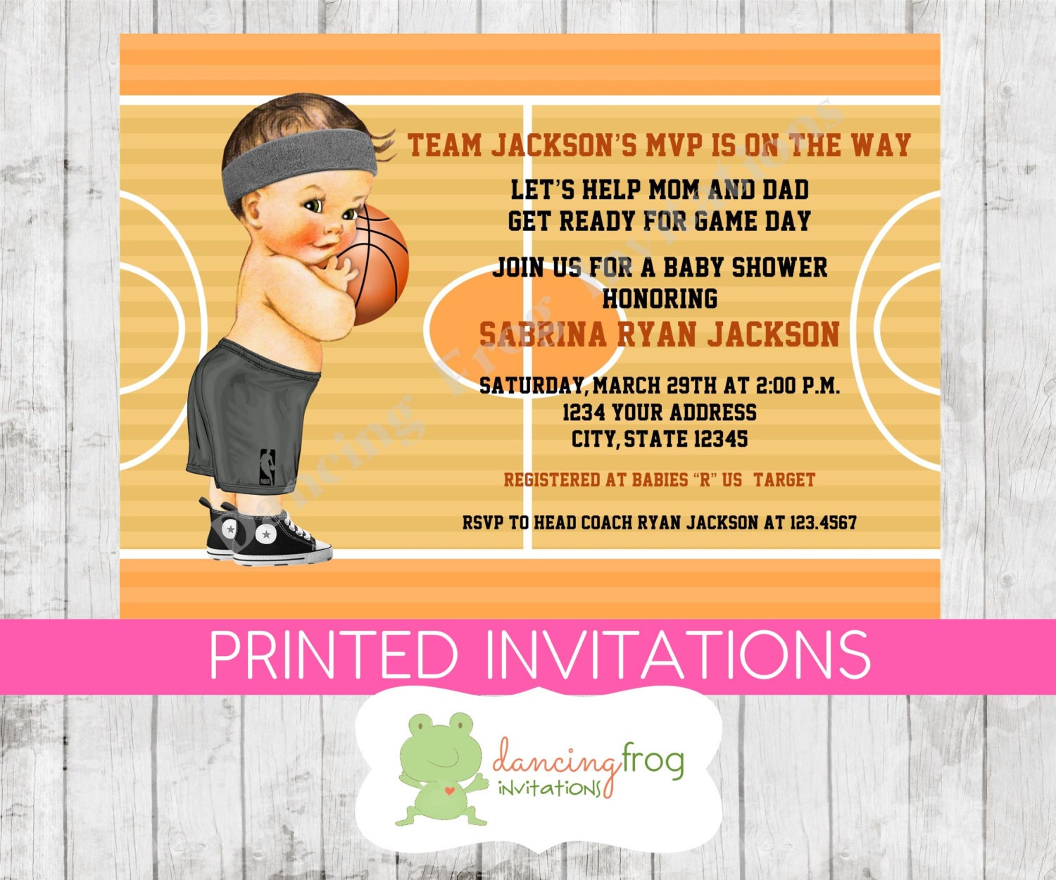 Basketball Sports Baby Shower Invitations - Printed Basketball Baby ...