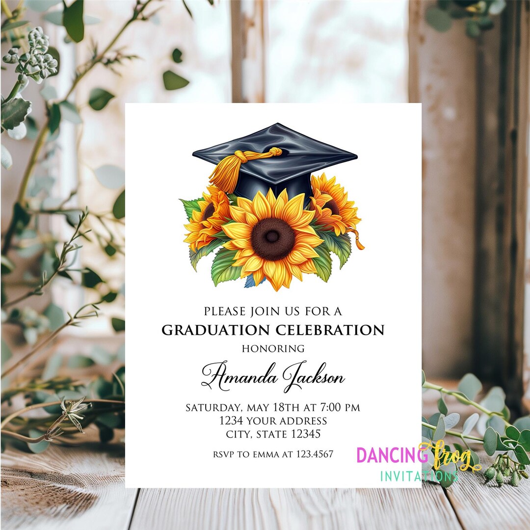 Printed 4.25X5.5, Sunflower Graduation Invitation, Grad, Celebration ...
