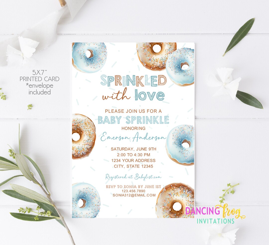 Printed 5x7 Donut Baby Sprinkle Invitations, Sprinkled With Love, Baby ...