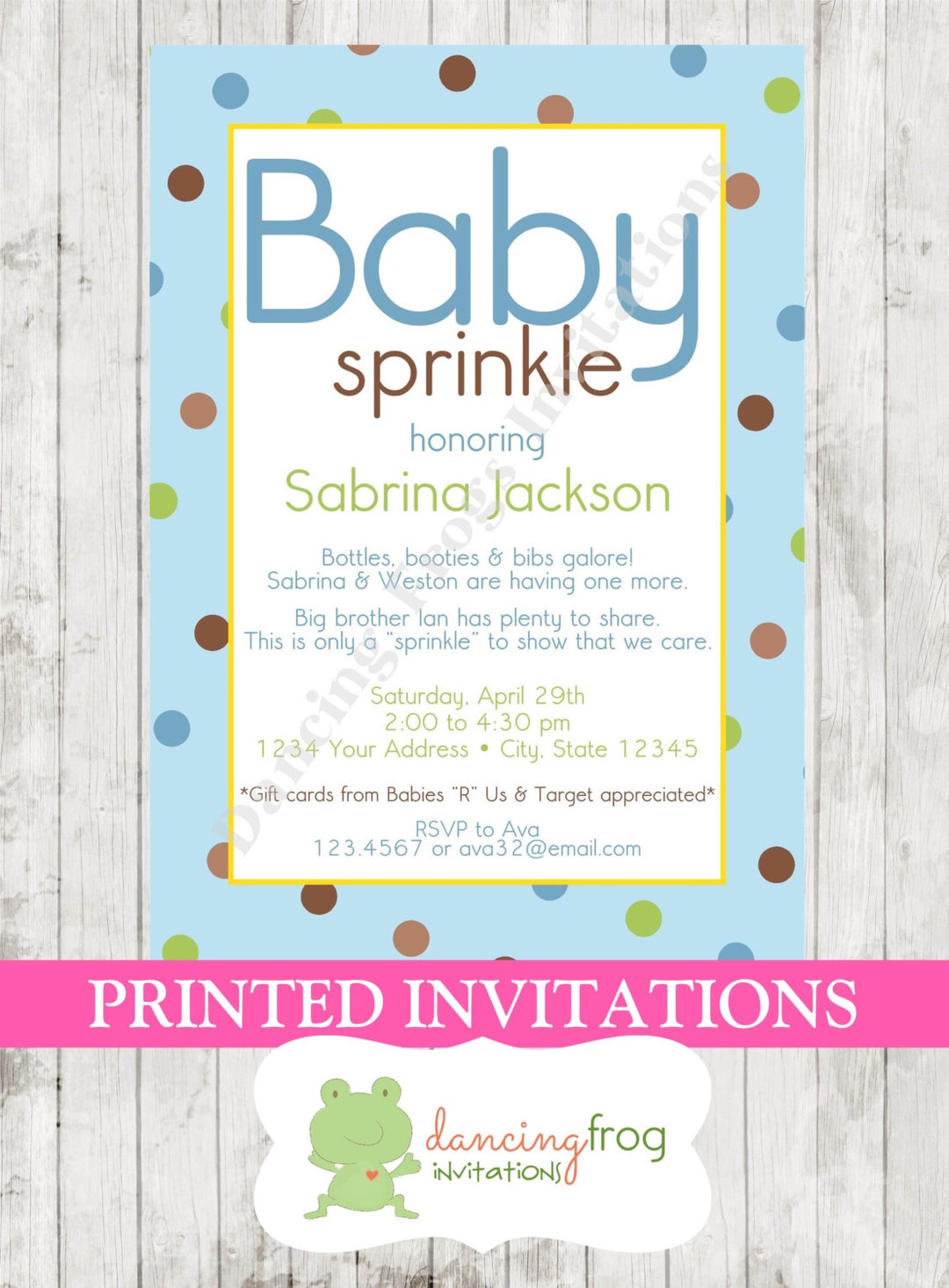Custom PRINTED Baby Sprinkle Invitations Printed Baby Spinkle ...