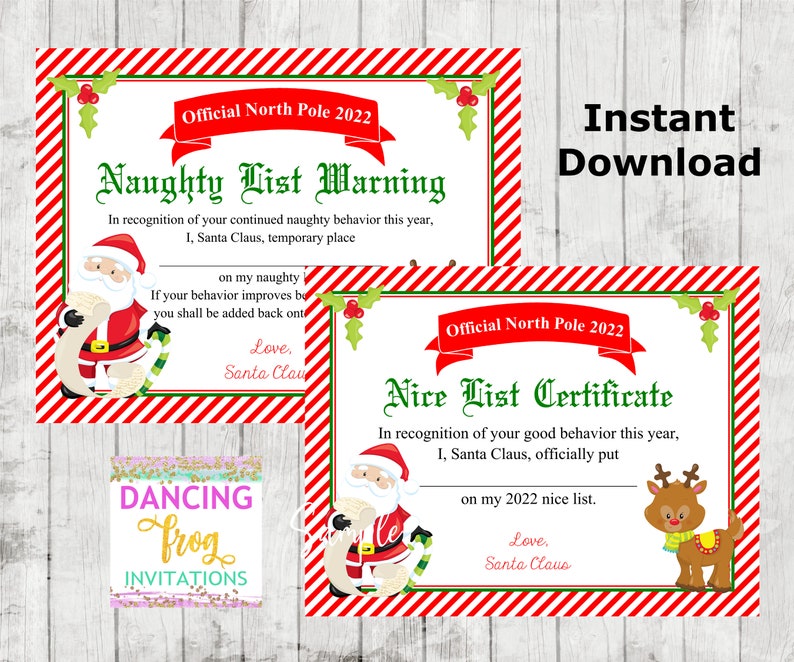 Santa Nice List Certificate Christmas Printable Naughty - Etsy