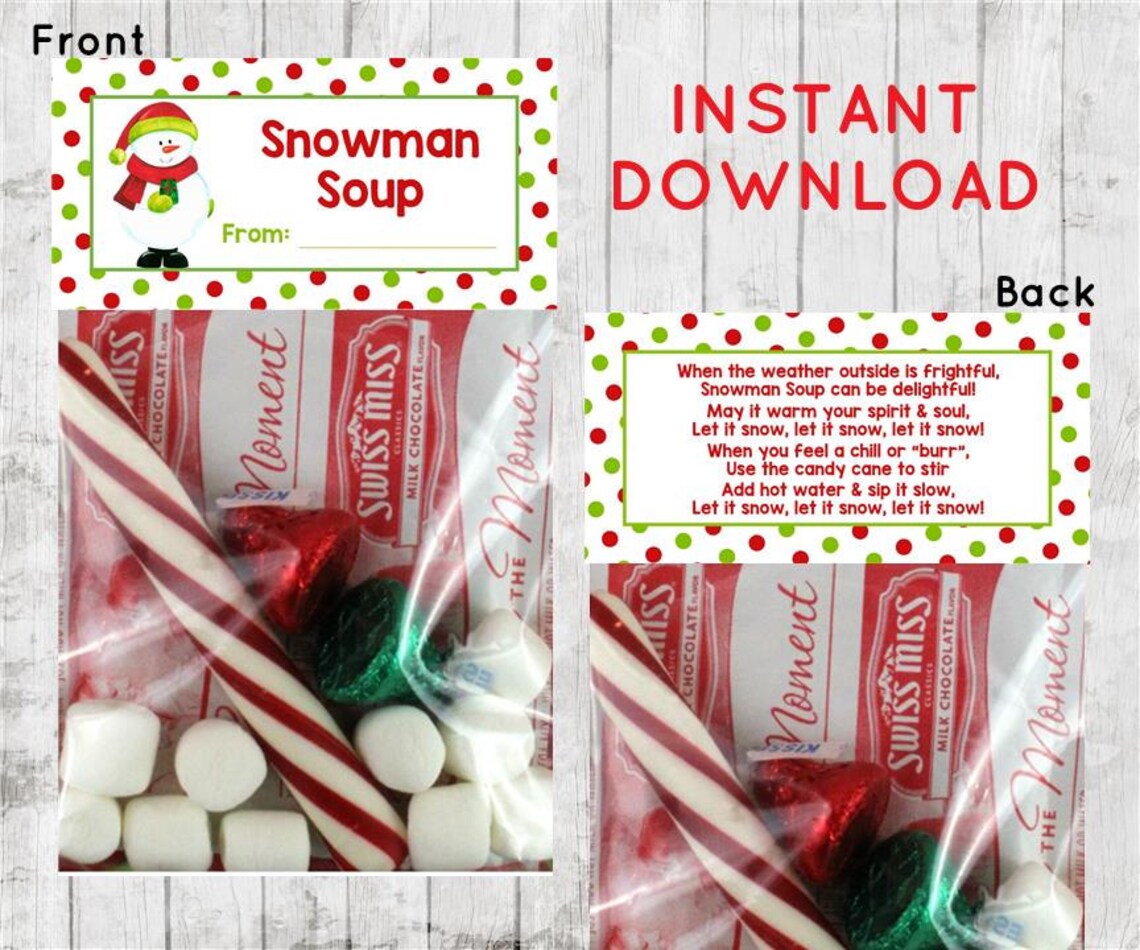 Holiday Christmas Snowman Soup Treat Bag Topper Treat Bag - Etsy UK