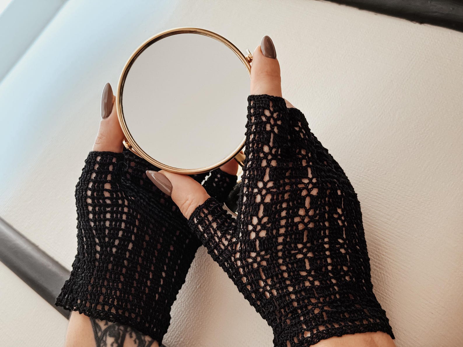 Elegant Black Half Fingers Crochet Gloves, Pair, Small Medium Size, 100 ...